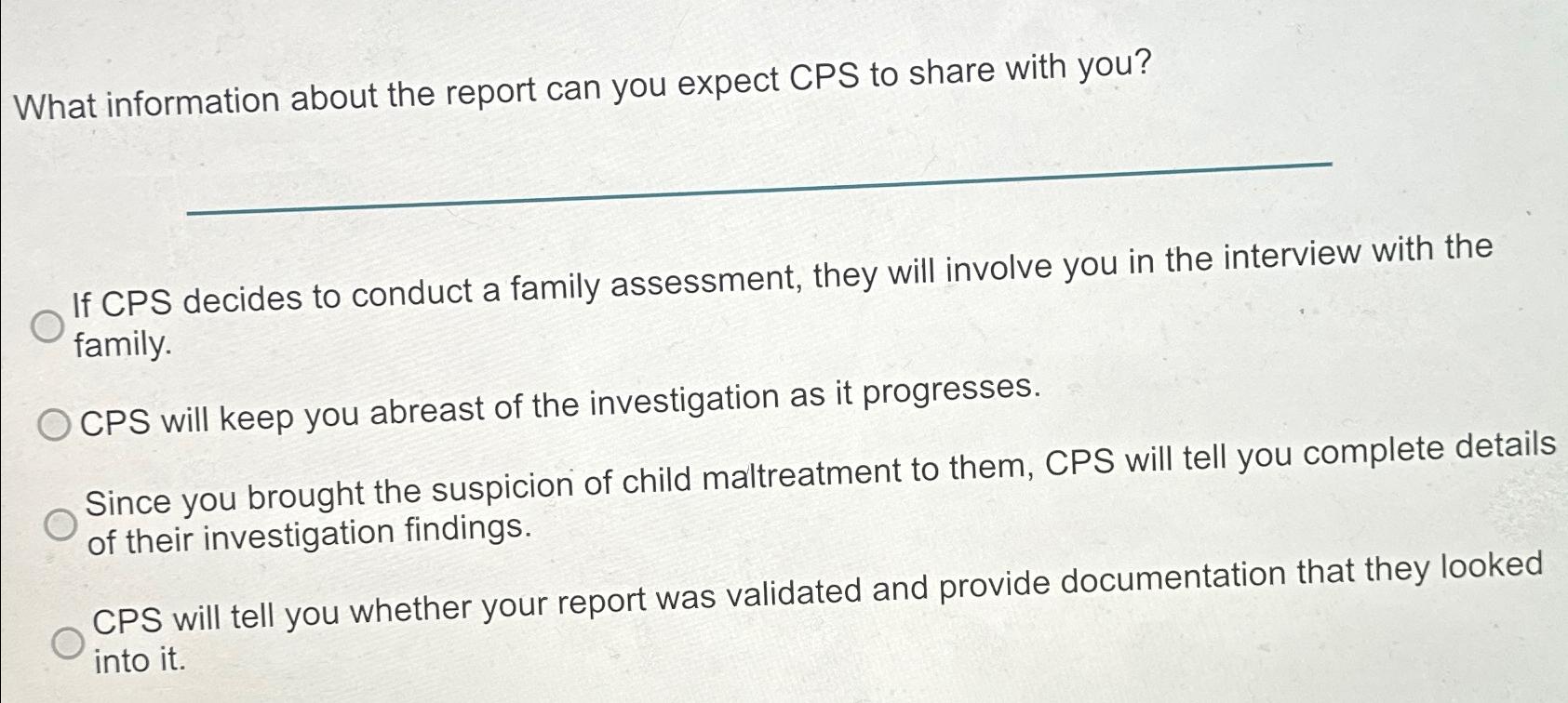 Solved What information about the report can you expect CPS | Chegg.com