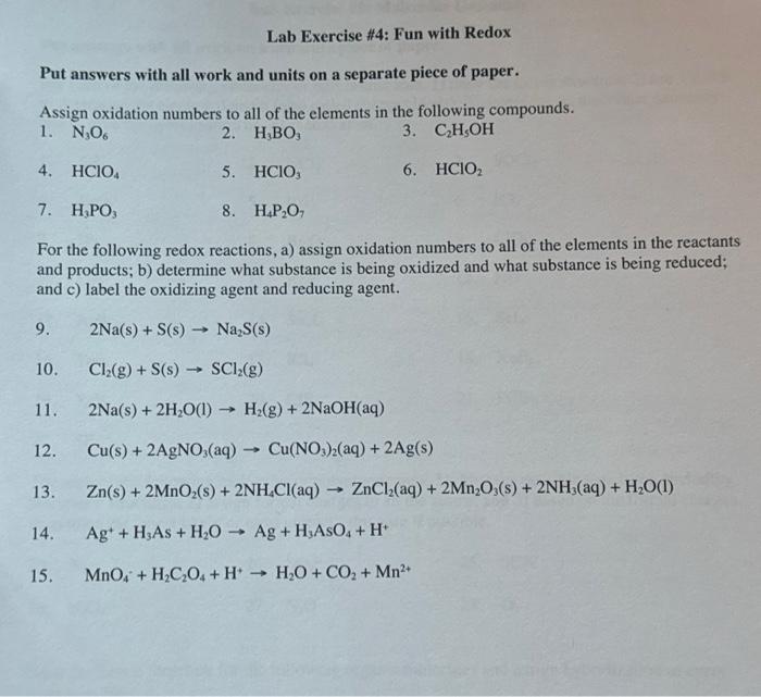 Solved Lab Exercise #4: Fun with Redox Put answers with all | Chegg.com