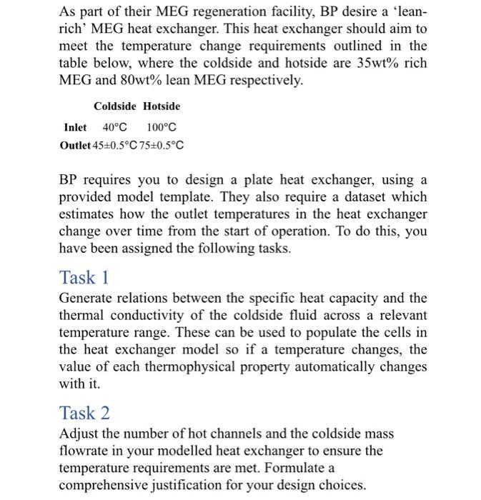 Solved As part of their MEG regeneration facility, BP desire | Chegg.com