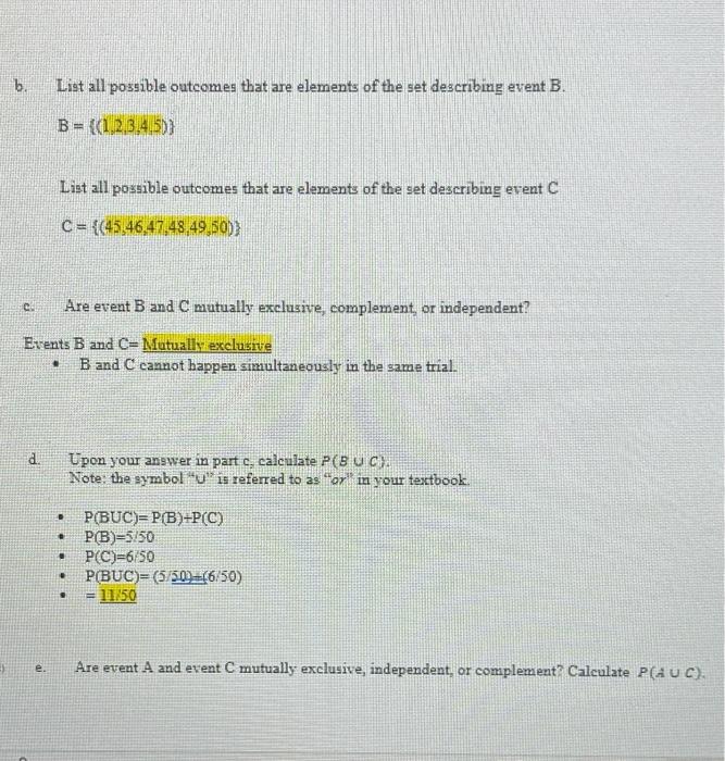 Solved b. List all possible outcomes that are elements of | Chegg.com