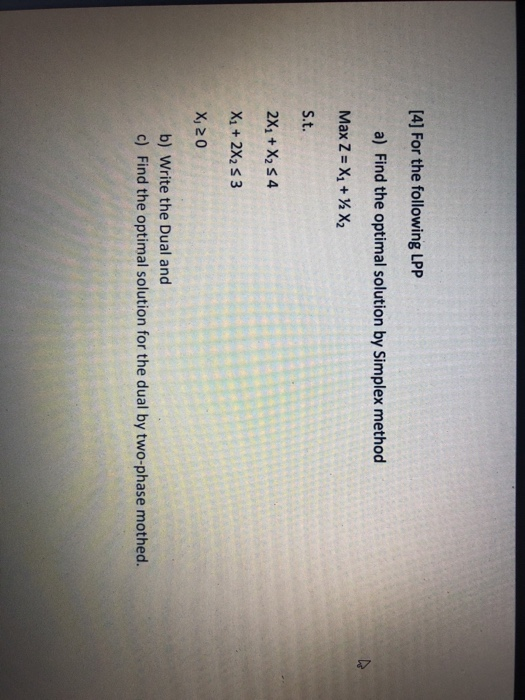 Solved [4] For the following LPP a) Find the optimal | Chegg.com