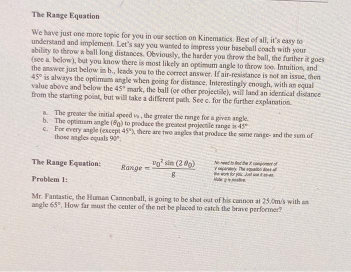 Solved The Range Equation We have just one more topic for | Chegg.com