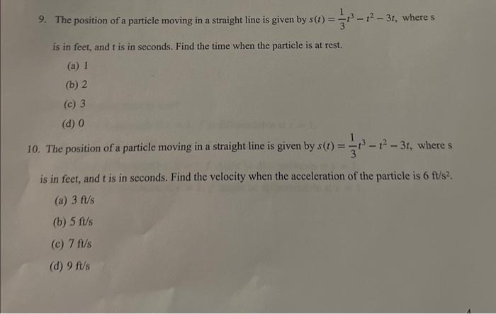 Solved 9. The position of a particle moving in a straight | Chegg.com