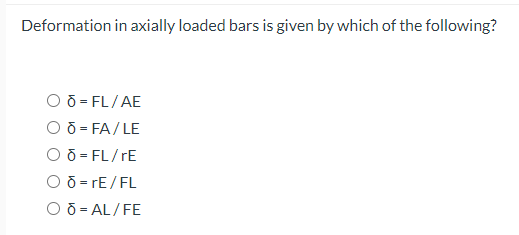 Solved Deformation in axially loaded bars is given by which | Chegg.com