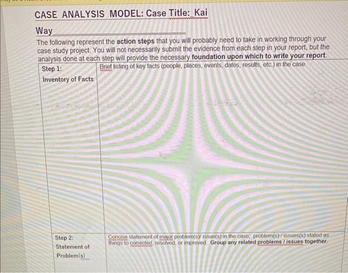 CASE ANALYSIS MODEL: Case Title: Kai Way The | Chegg.com