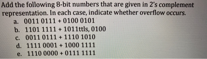 Solved Add the following 8-bit numbers that are given in 2's | Chegg.com