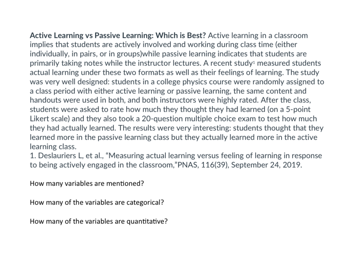 Solved Active Learning vs Passive Learning: Which is Best? | Chegg.com