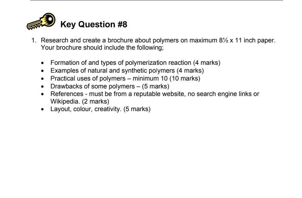 Solved 1. Research and create a brochure about polymers on | Chegg.com