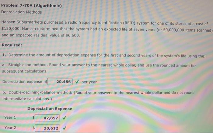 Solved Problem 7-70A (Algorithmic) Depreciation Methods | Chegg.com