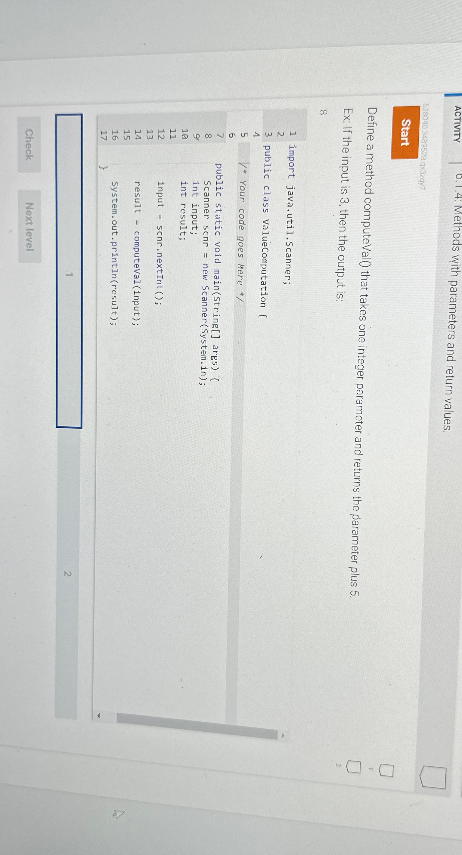 Solved ACTIVITY0.1.4. ﻿Methods with parameters and return | Chegg.com