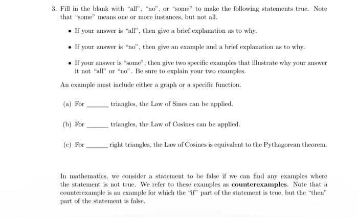 Solved 3. Fill in the blank with "all", "no", or "some" to | Chegg.com