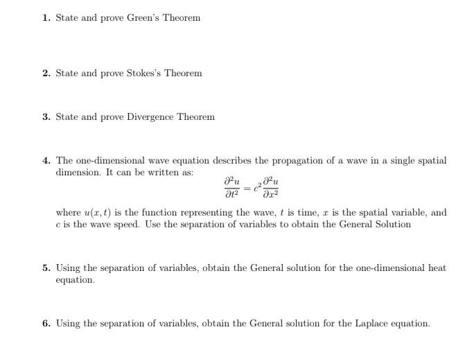 Solved 1. State and prove Green's Theorem 2. State and prove | Chegg.com