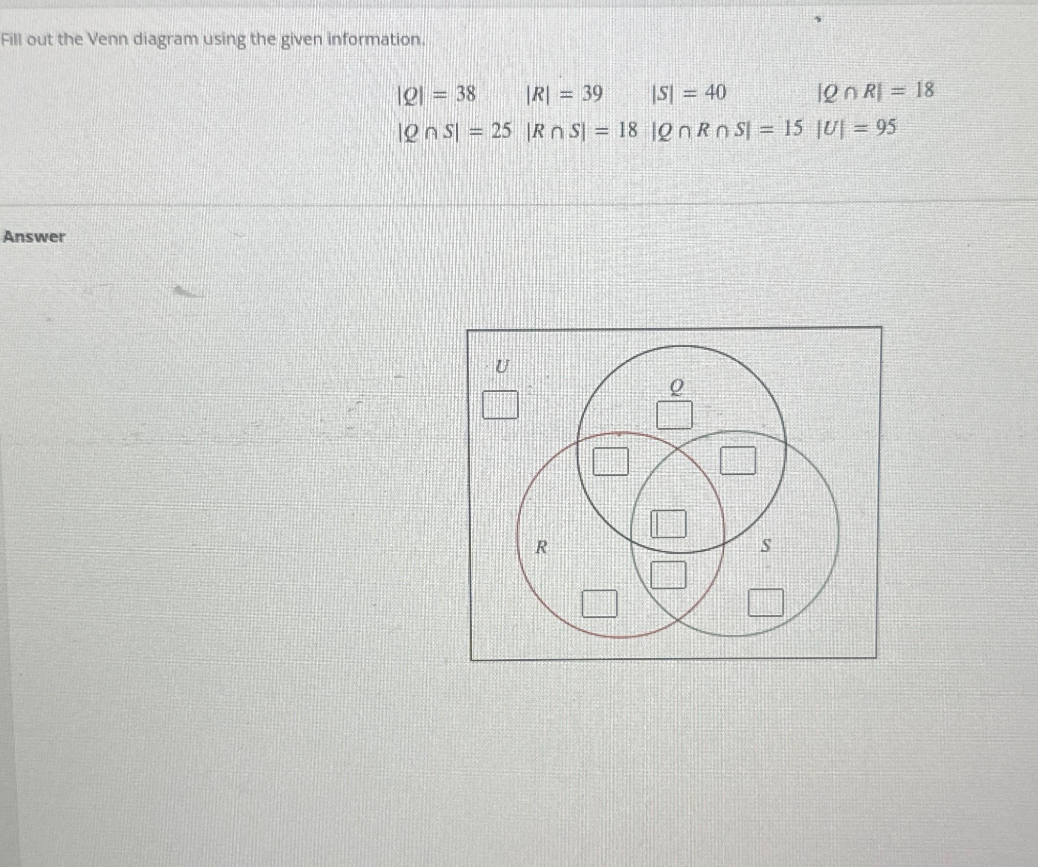 Solved Fill out the Venn diagram using the given | Chegg.com