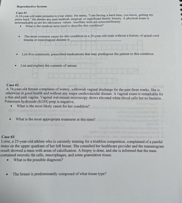 Solved Reproductive System Case I A 24-year-old male | Chegg.com