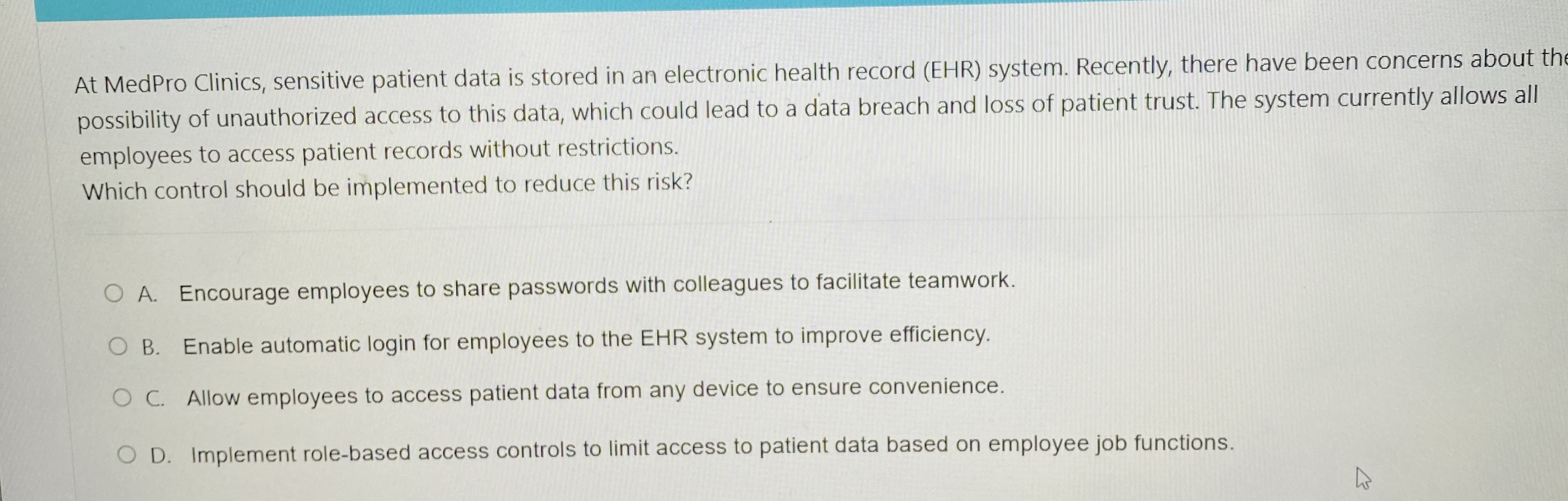 Solved At MedPro Clinics, sensitive patient data is stored | Chegg.com