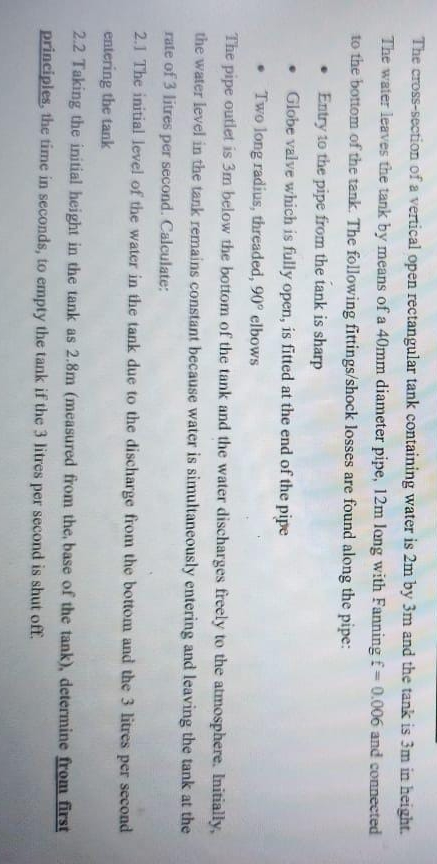 Solved The cross-section of a vertical open rectangular tank | Chegg.com