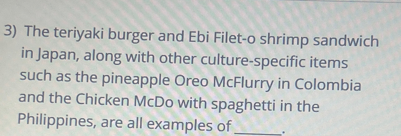 Solved The teriyaki burger and Ebi Filet-o shrimp sandwich | Chegg.com