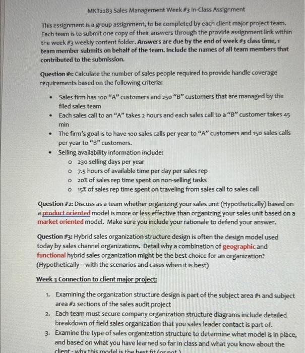 Solved MKT2283 Sales Management Week fin In-Class Assignment | Chegg.com