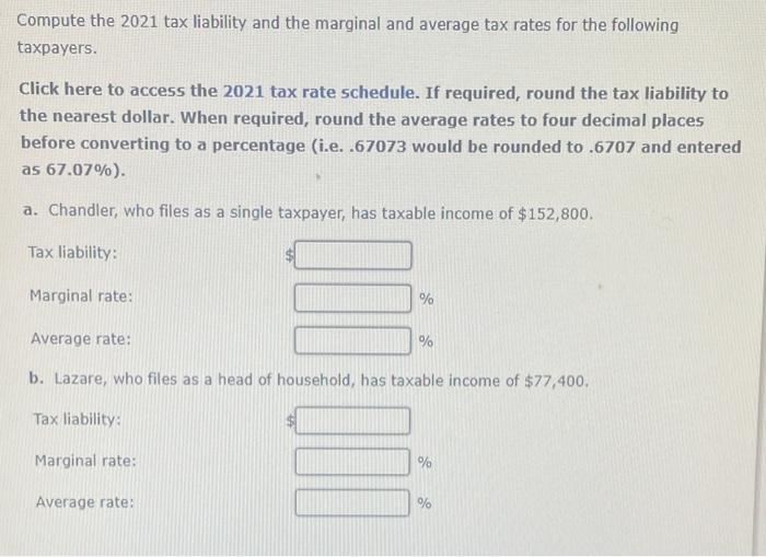 Solved Compute the 2021 tax liability and the marginal and | Chegg.com