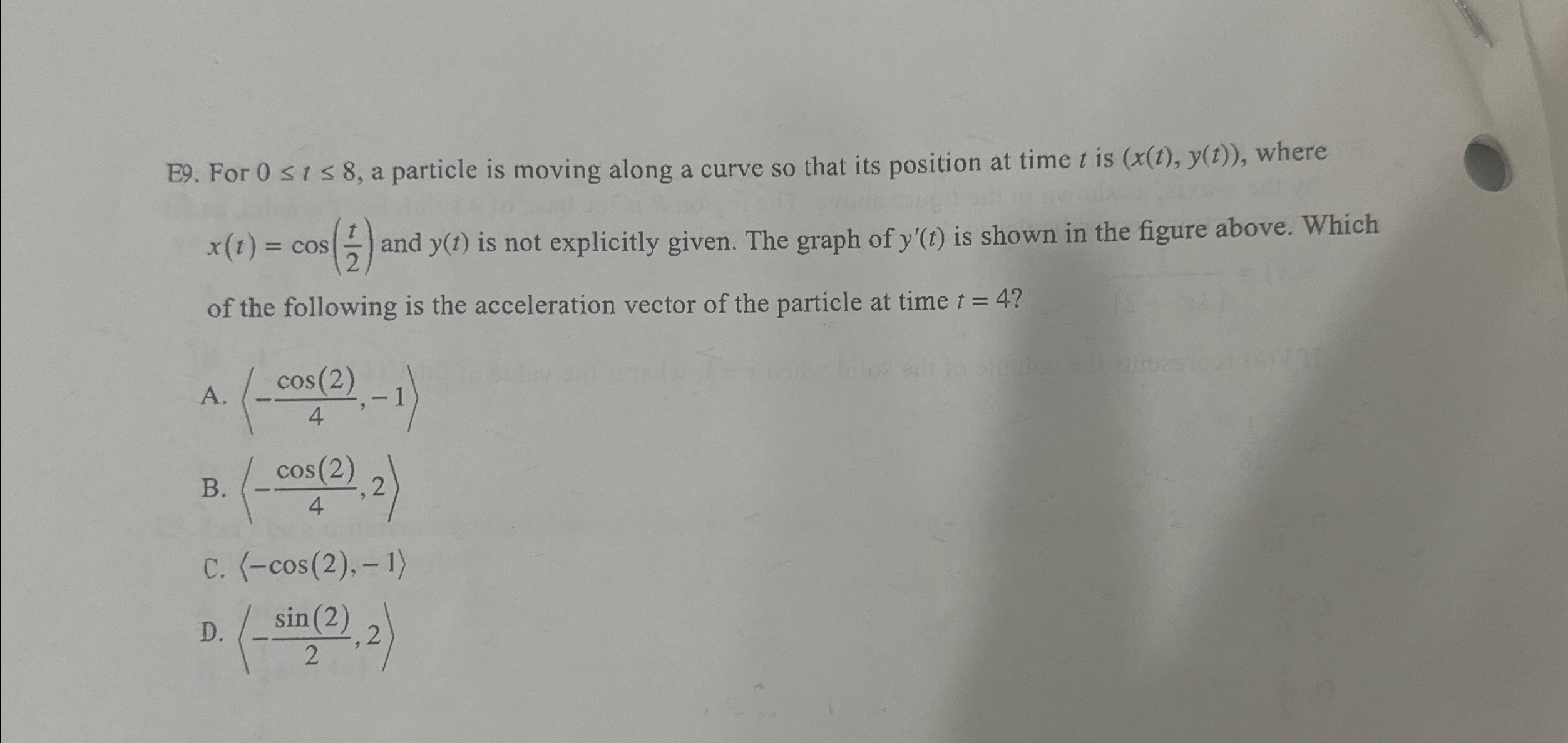 Solved E9. ﻿For 0≤t≤8, ﻿a particle is moving along a curve | Chegg.com