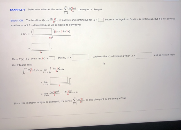 Solved EXAMPLE 4 Determine whether the series Ś In(2n) | Chegg.com