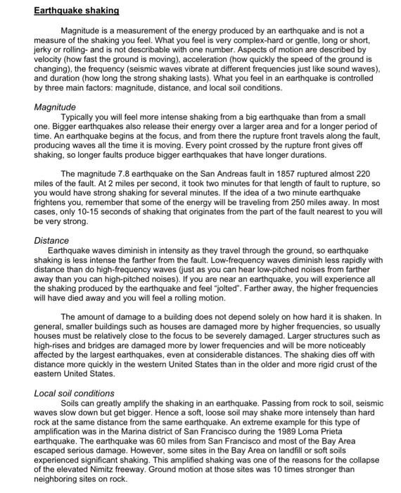 Solved Earthquake Country Assignment Answer the questions | Chegg.com