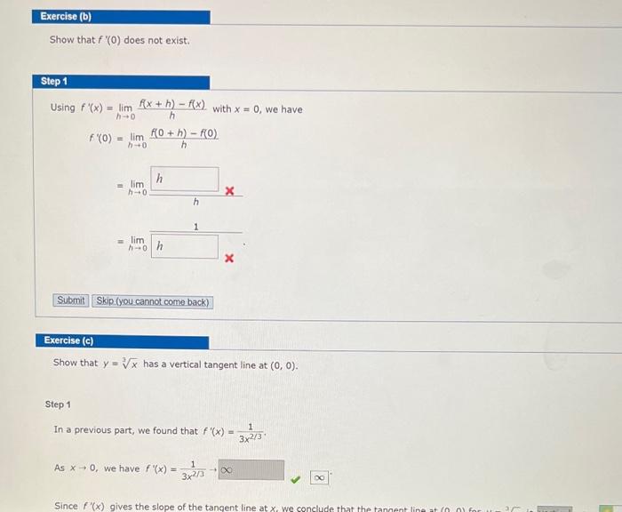 Solved Show that f′(0) does not exist. Step 1 Using | Chegg.com