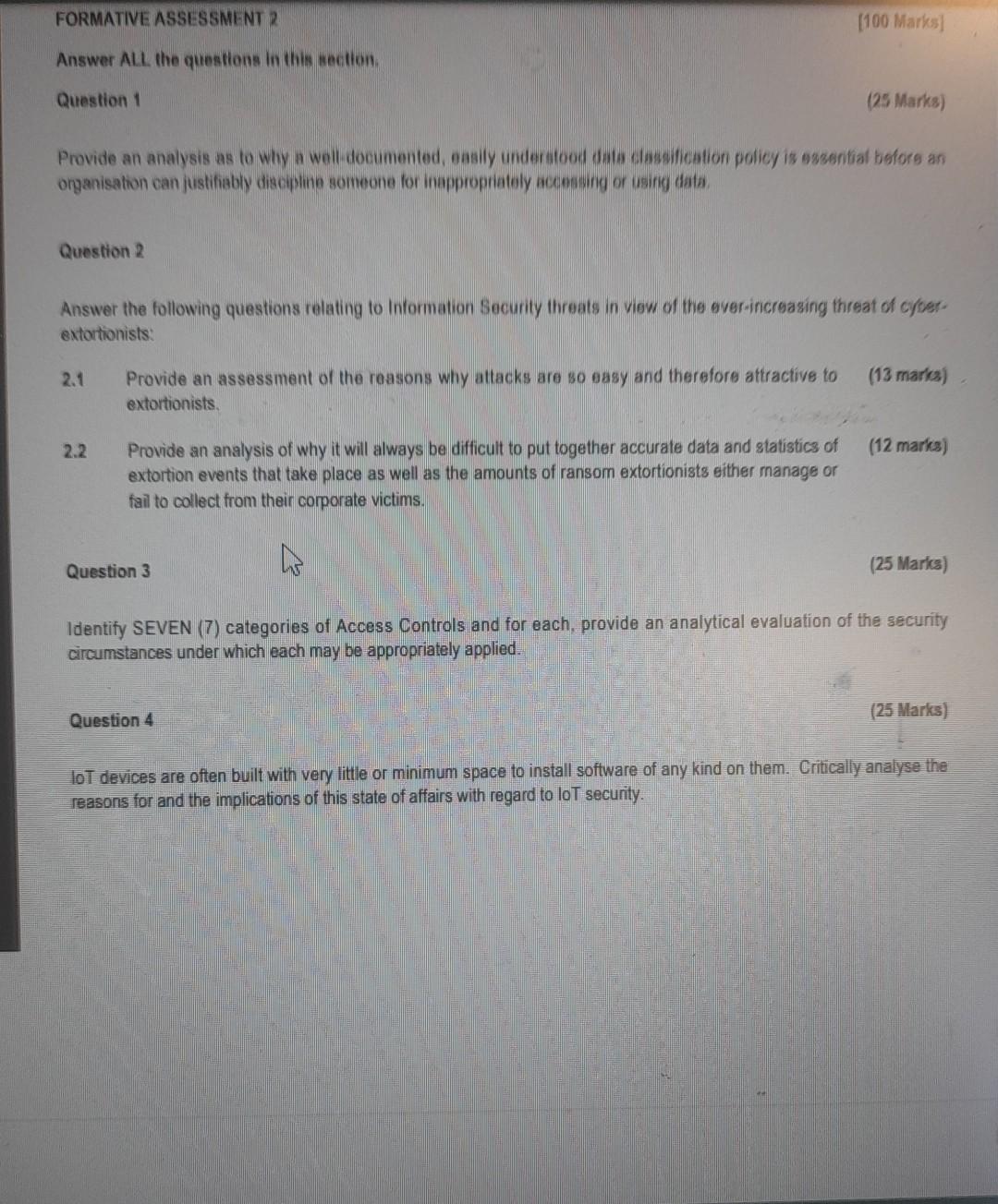 Solved FORMATIVE ASSESSMENT 2 [100 Marks] Answer ALL. the | Chegg.com