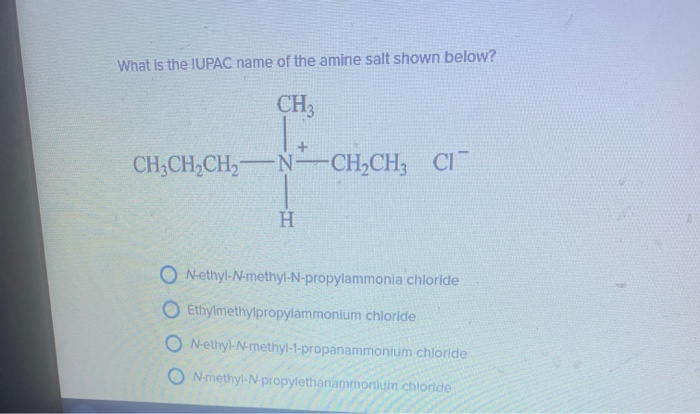 Solved What is the IUPAC name of the amine salt shown below? | Chegg.com