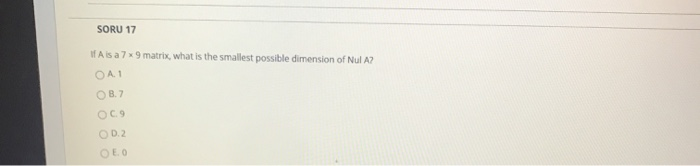 Solved SORU 17 of Ais a 7 x 9 matrix, what is the smallest | Chegg.com