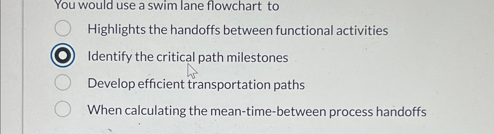 Solved You would use a swim lane flowchart toHighlights the | Chegg.com