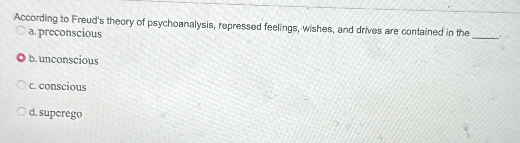 Solved According to Freud's theory of psychoanalysis, | Chegg.com