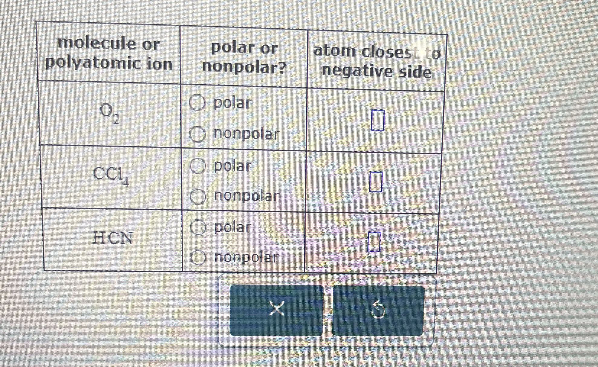 Solved \table[[\table[[molecule or],[polyatomic | Chegg.com