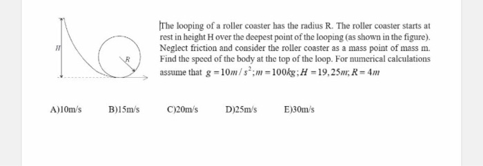 Solved The looping of a roller coaster has the radius R. The | Chegg.com