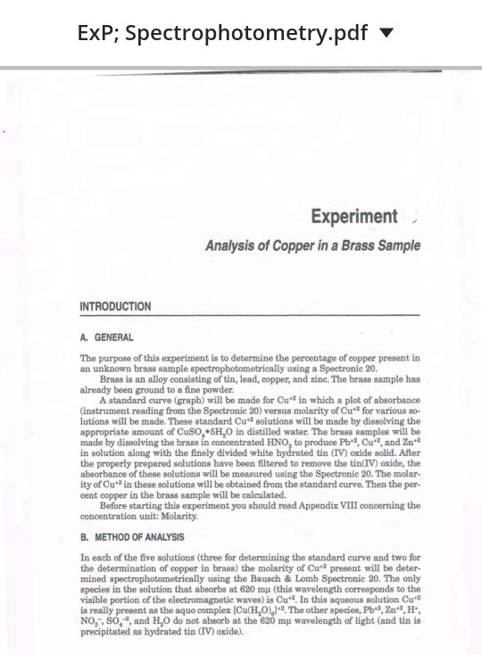 Solved ExP; Spectrophotometry.pdf v Experiment Analysis of | Chegg.com