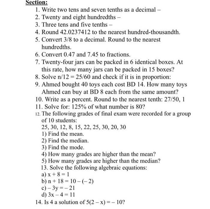 Solved ection: 1. Write two tens and seven tenths as a | Chegg.com