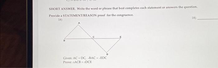 Solved SHORT ANSWER. Write the word or phrase that best | Chegg.com