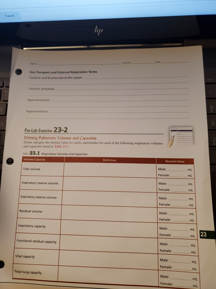 Solved til Date Section Name PRE-LAB EXERCISES Complete the | Chegg.com