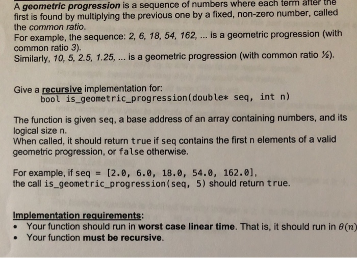 Solved A geometric progression is a sequence of numbers | Chegg.com