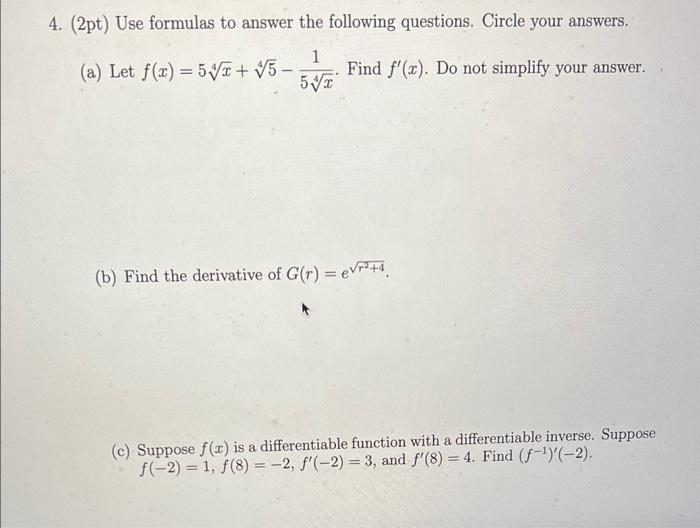 Solved (2pt) Use formulas to answer the following questions. | Chegg.com