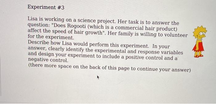 Solved Experiment #3 Lisa is working on a science project. | Chegg.com
