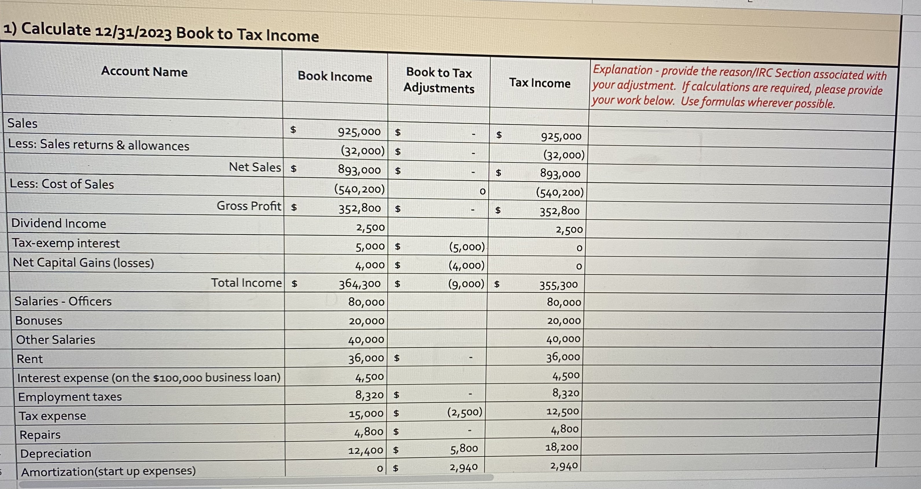 Calculate 12/31/2023 ﻿Book to Tax IncomeCalculate | Chegg.com