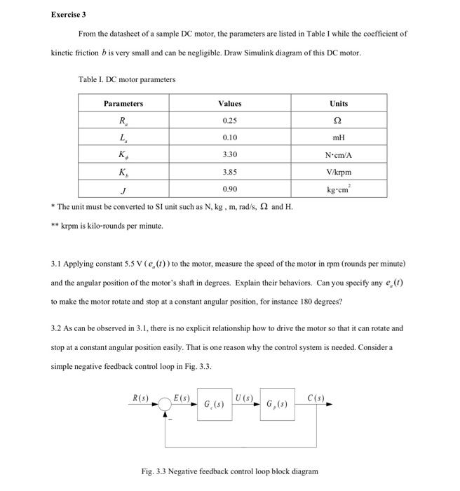 Solved Exercise 3 From the datasheet of a sample DC motor, | Chegg.com