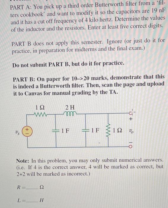 Solved PART A: You pick up a third order Butterworth filter | Chegg.com