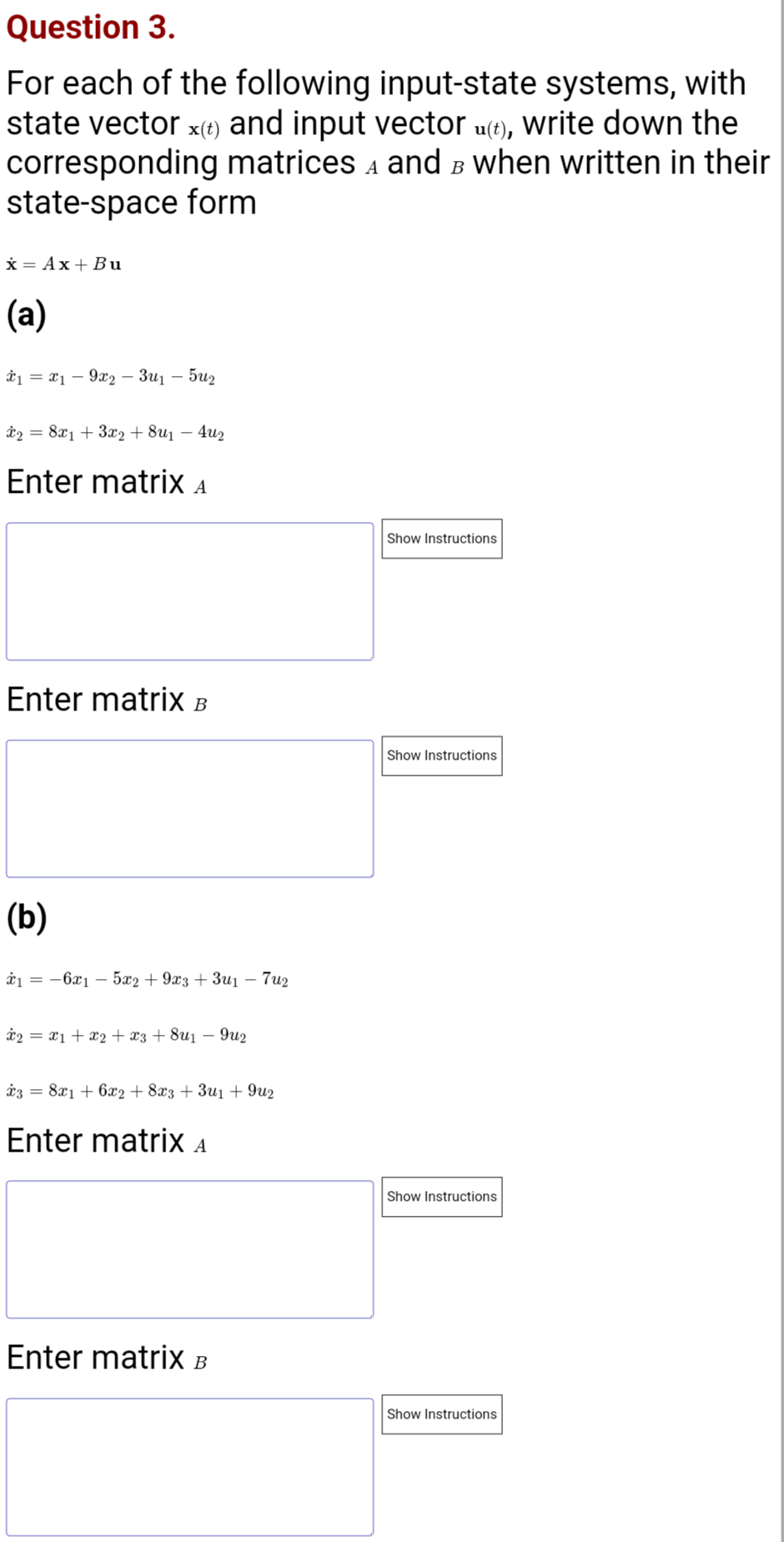 Solved Question 3. For each of the following input-state | Chegg.com