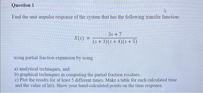 Solved Question 1 Find the unit impulse response of the | Chegg.com