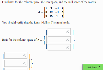 Solved by an EXPERT Find bases for the column space, the row space, and | Chegg.com