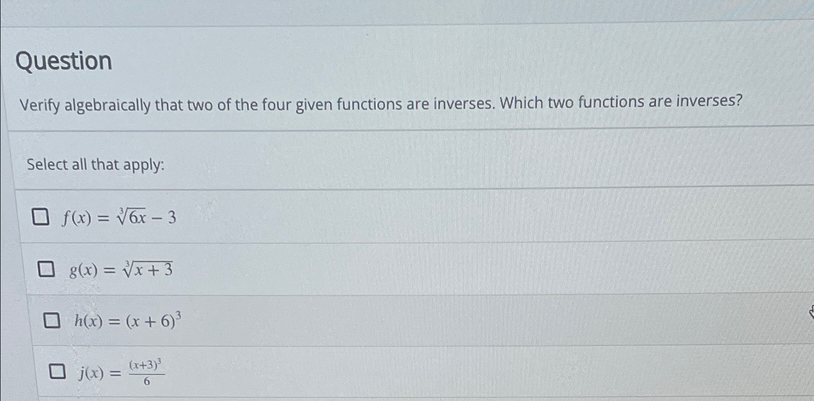 Solved QuestionVerify algebraically that two of the four | Chegg.com
