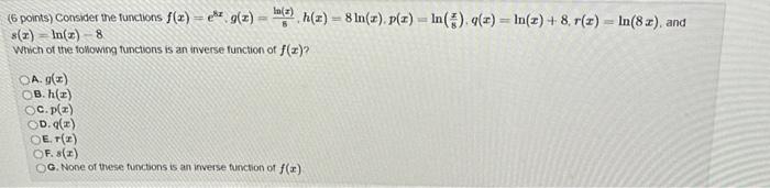 (6 points) Consider the functions | Chegg.com