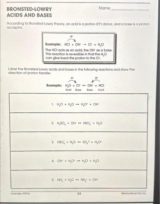 Solved According to Bronsted-Lowry theory, on acid is a | Chegg.com